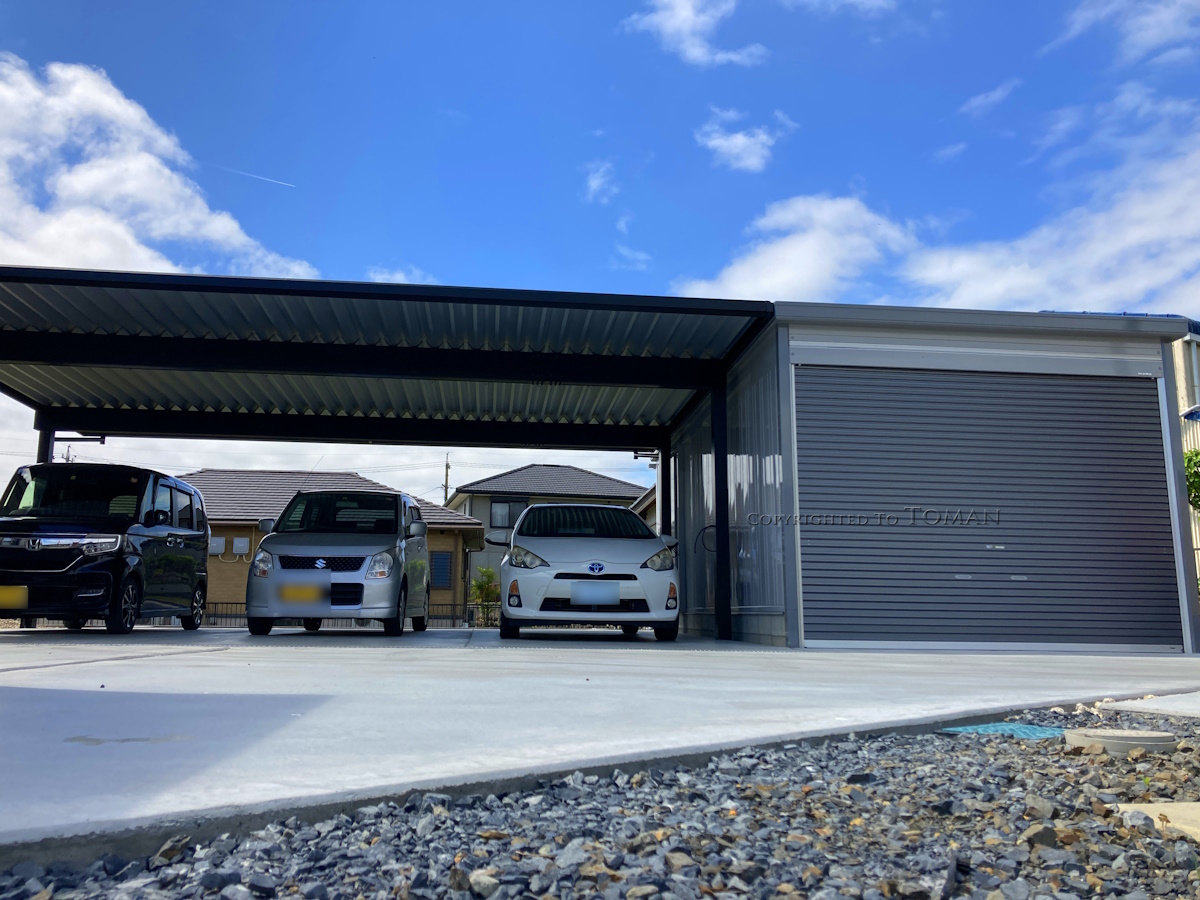三重県四日市市 S様邸 三協アルミ G1-R 3台用 カーポート 大型カーポート | 大阪・三重・愛知・滋賀のカーポート・目隠しフェンス・物置格安工事 | エクステリア.com